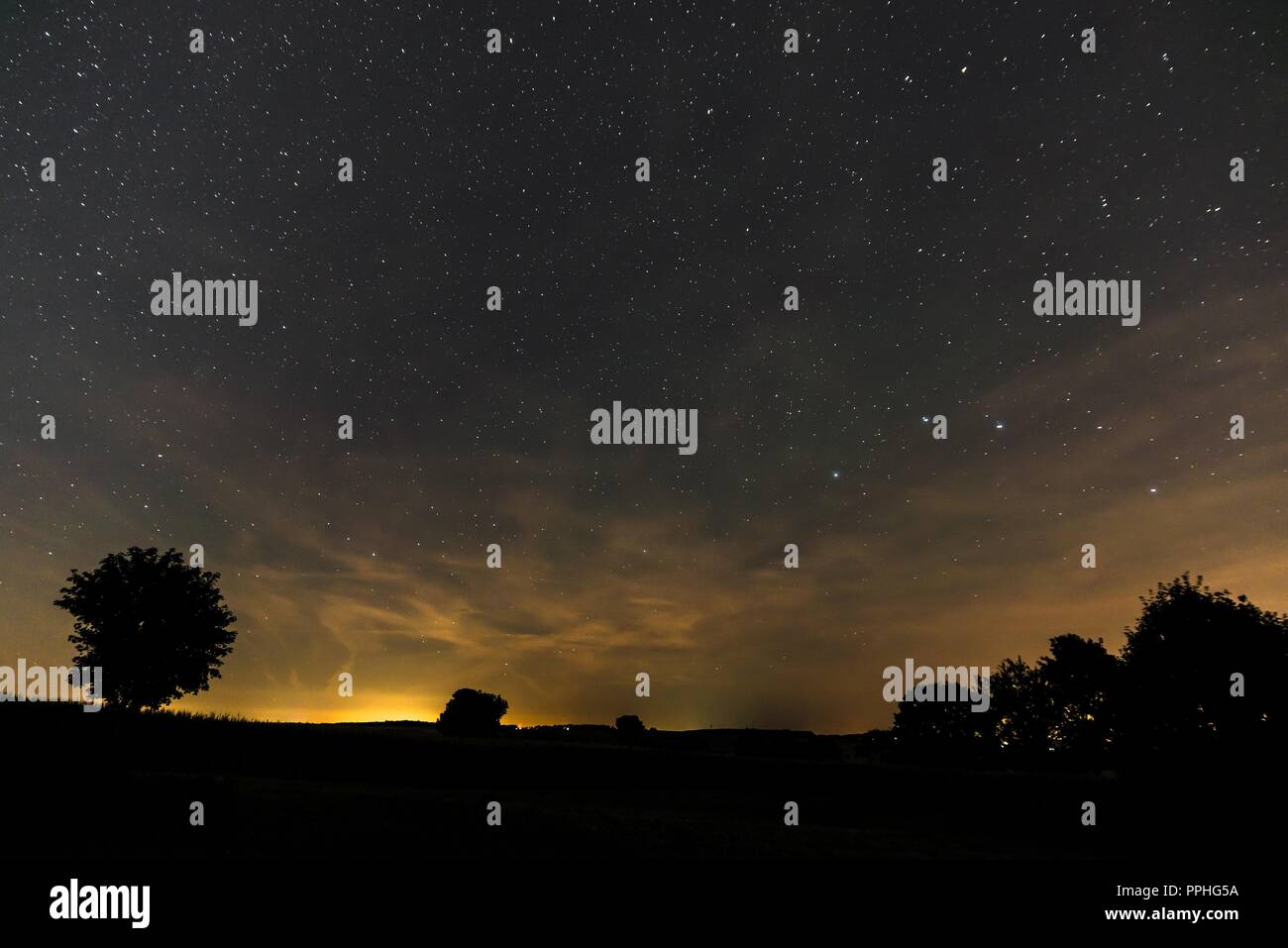 Starry sky in summer on the Night of the Perseids Bavaria, Germany ...