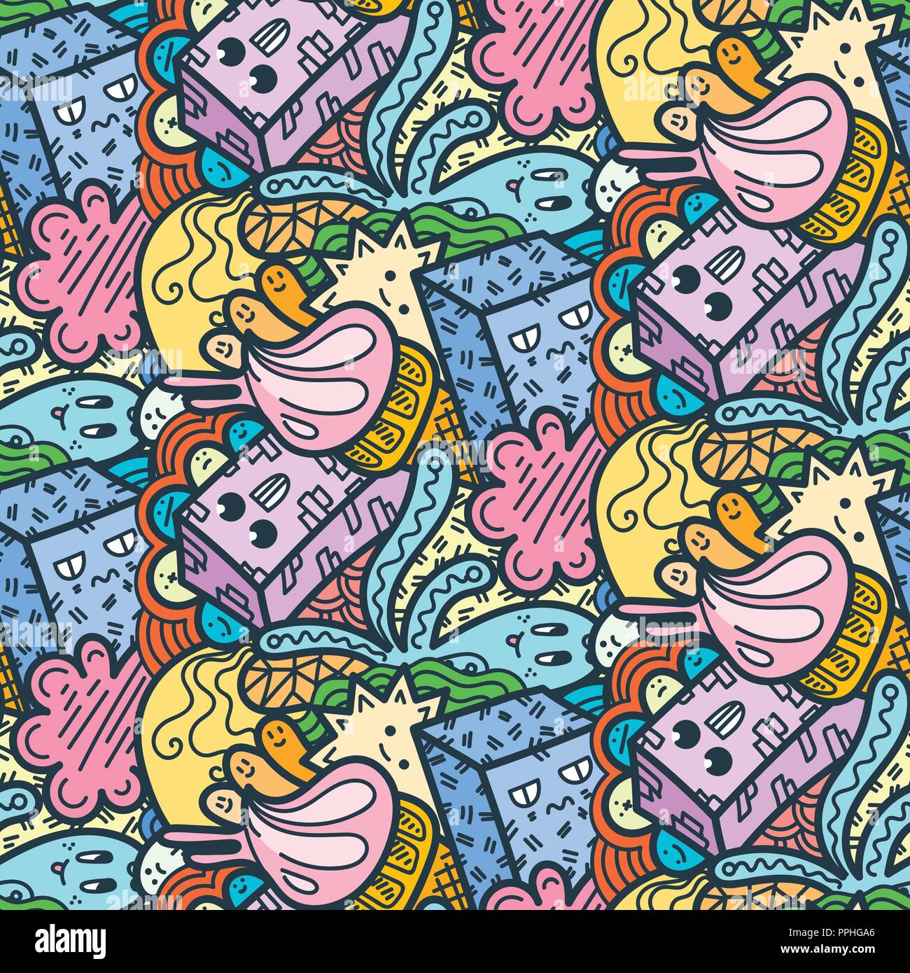 Funny doodle monsters seamless pattern for prints, designs and coloring ...