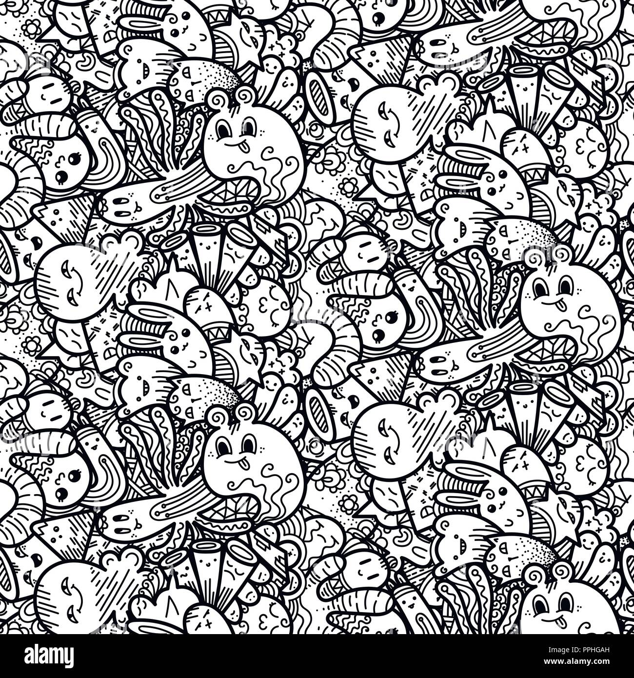 Funny doodle monsters seamless pattern for prints, designs and coloring ...