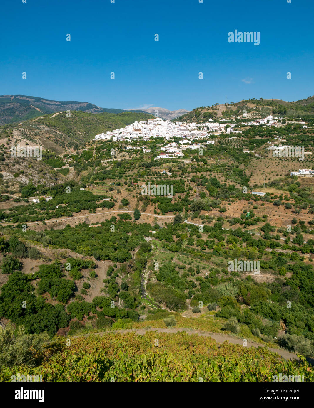 White houses of mountain village, Canillas de Albaida, Mudejar route in ...