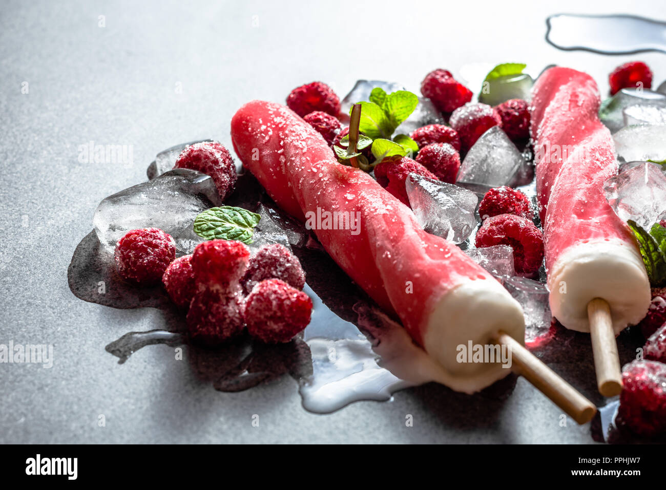 Cream ice with fruit sorbet, cold refreshing snack for summer Stock ...