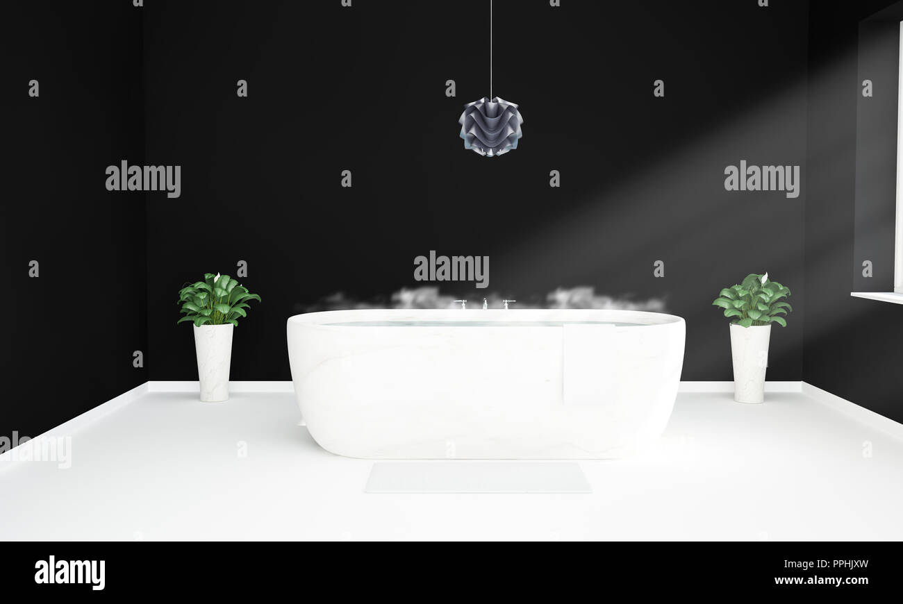 warm hot water black deluxe bathroom 3d rendering Stock Photo - Alamy