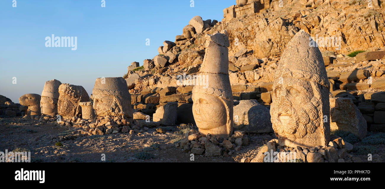 Statue heads, from right, Herekles, Apollo, Zeus, Commagene, Antiochus ...