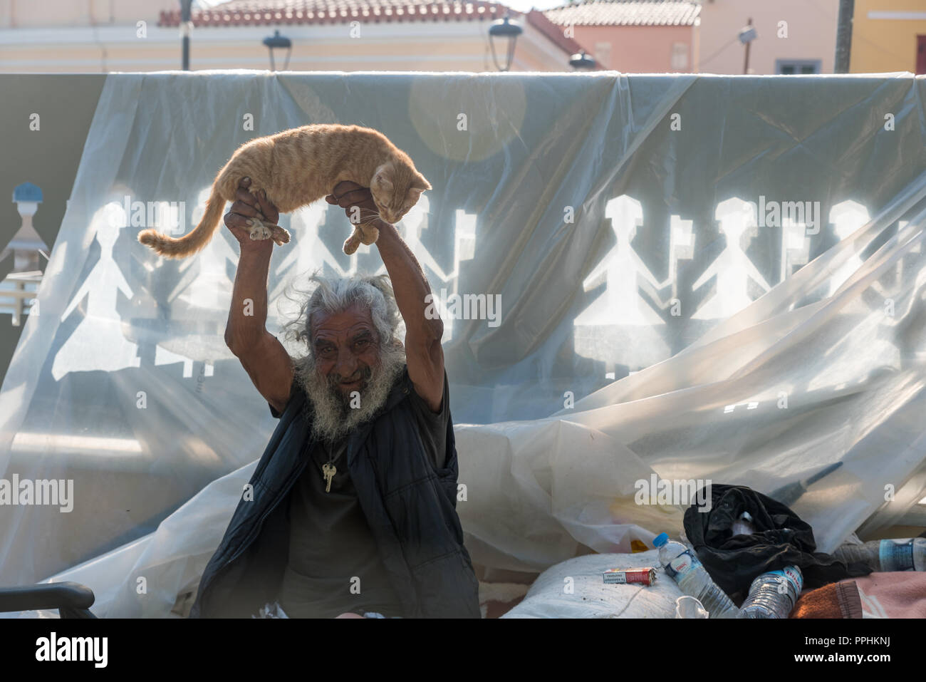 Athens Greece/June 18, 2018: Homeless man living on the streets of ...