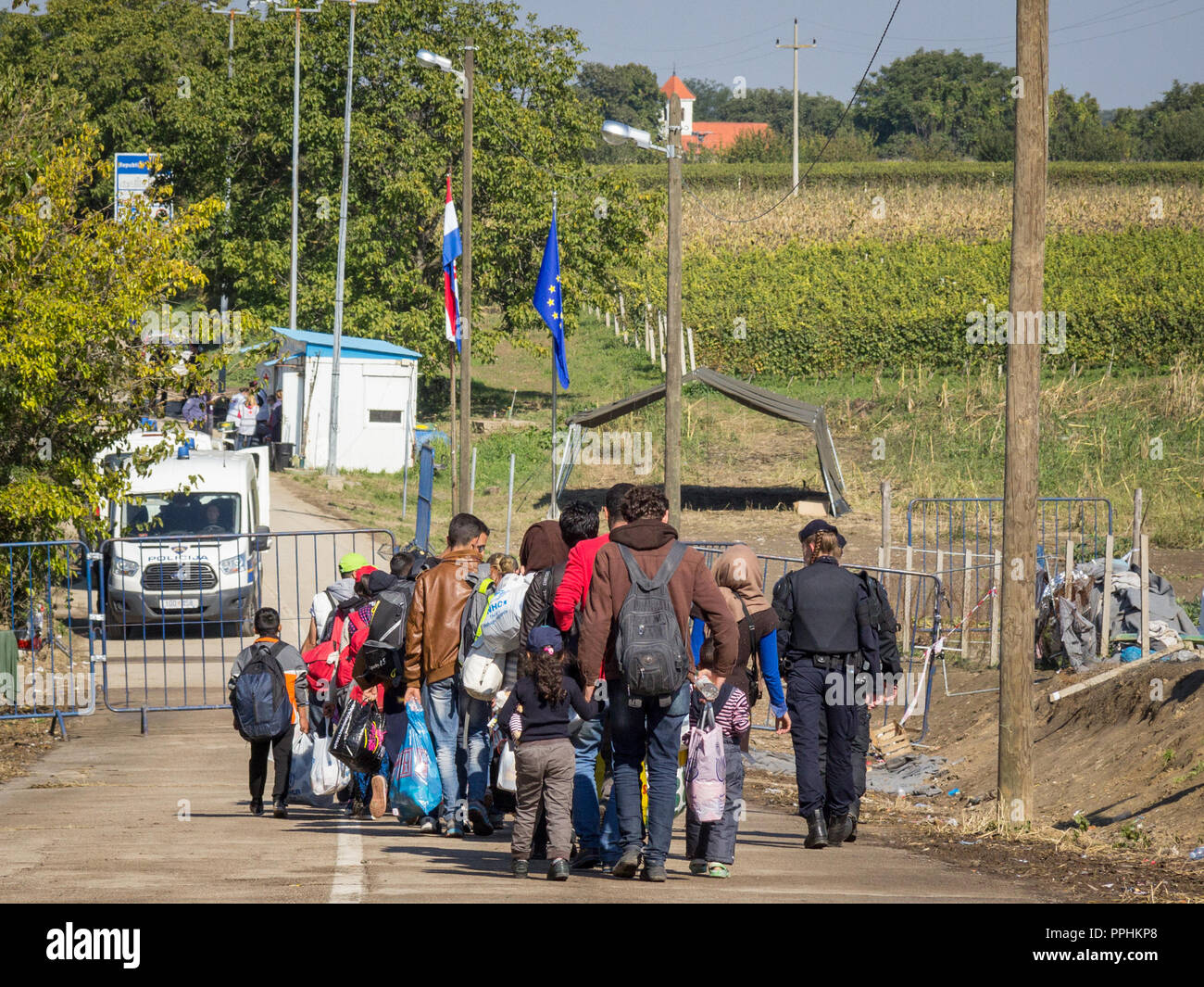 Berkasovo Serbia October 3 2015 Refugees Walking Towards The