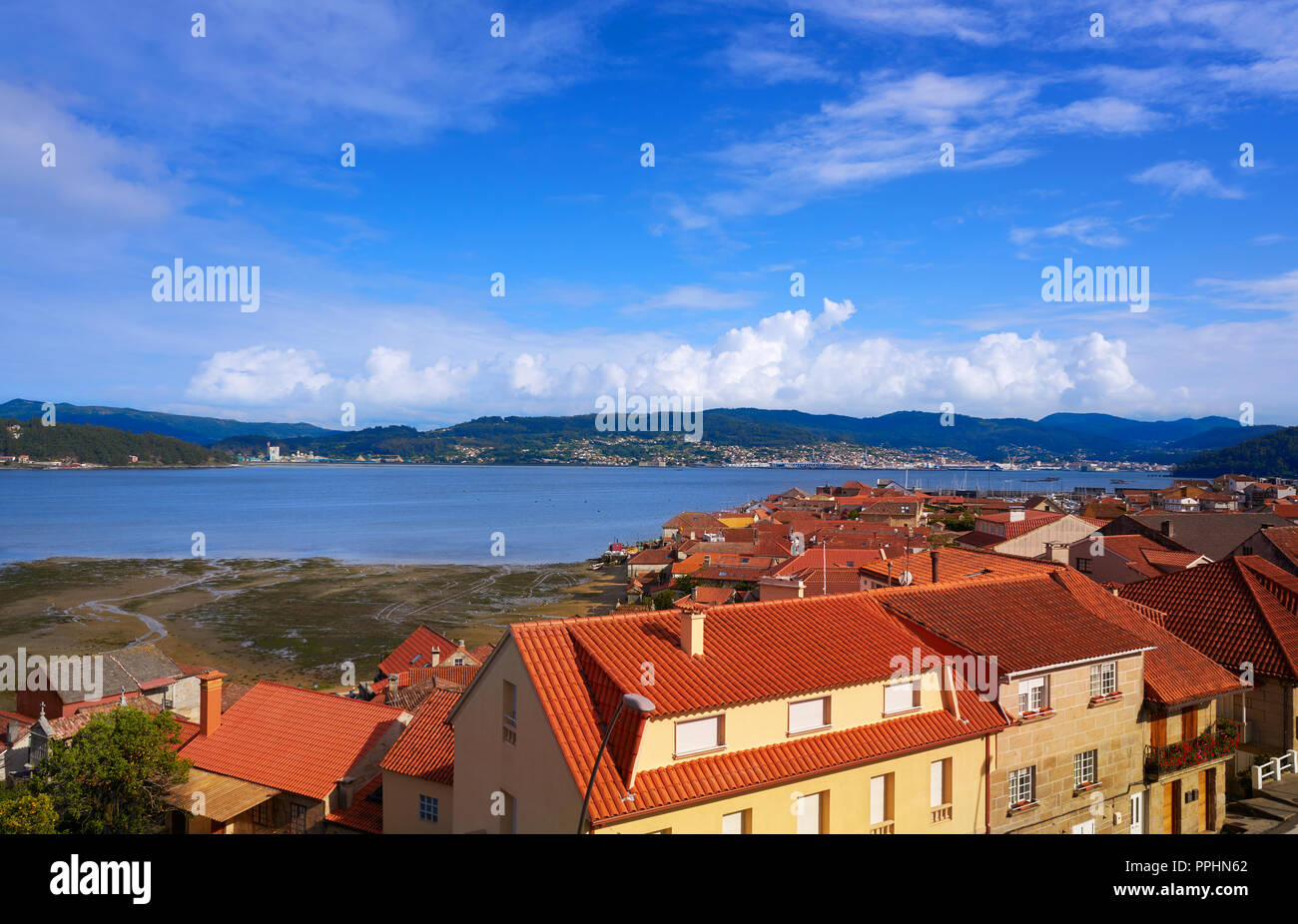 Combarro Galician village aerial in Vigo at Galicia Spain with Ria de ...
