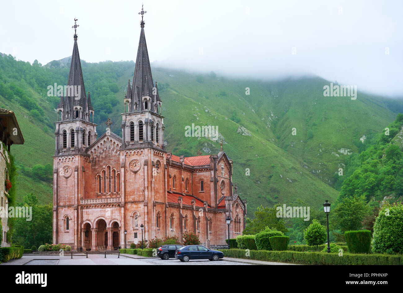 Covadonga Catholic sanctuary Basilica church in Asturias at Cangas de ...