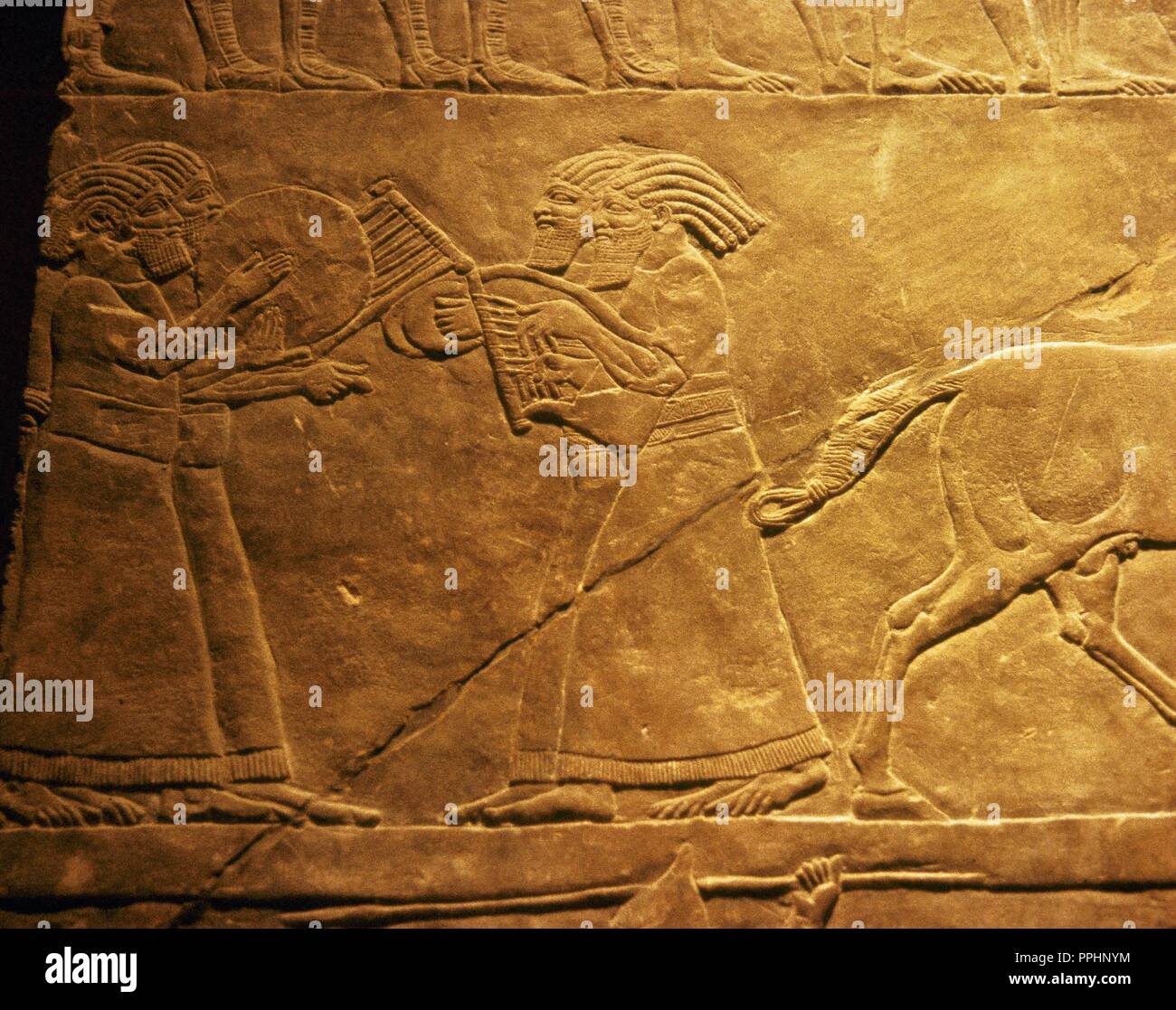 Palace of Ashurbanipal, Nineveh, Iraq. Relief, detail. Music scene ...