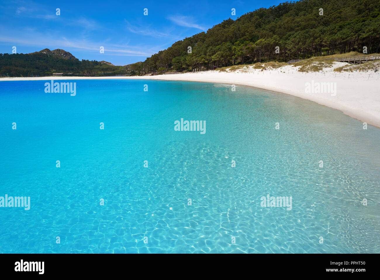 Praia de Rodas beach in islas Cies island in Vigo of Spain Stock Photo ...