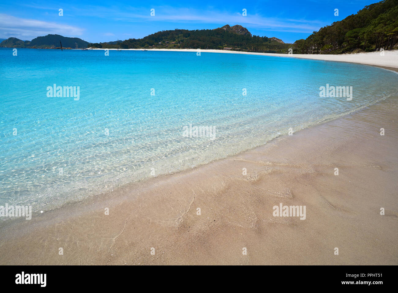 Praia de Rodas beach in islas Cies island in Vigo of Spain Stock Photo ...