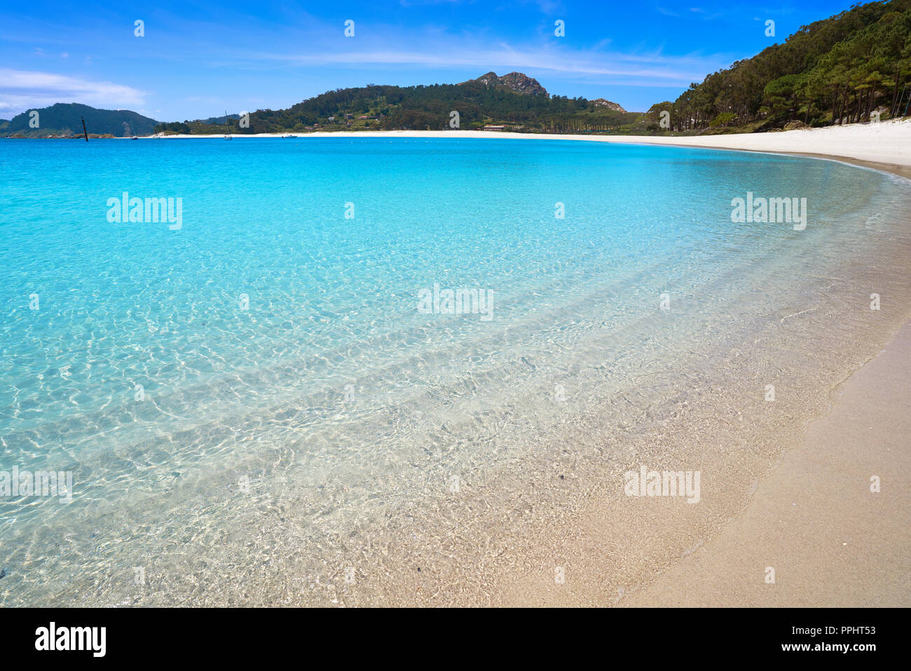 Praia de Rodas beach in islas Cies island in Vigo of Spain Stock Photo ...
