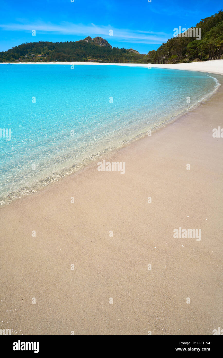 Praia de Rodas beach in islas Cies island in Vigo of Spain Stock Photo ...