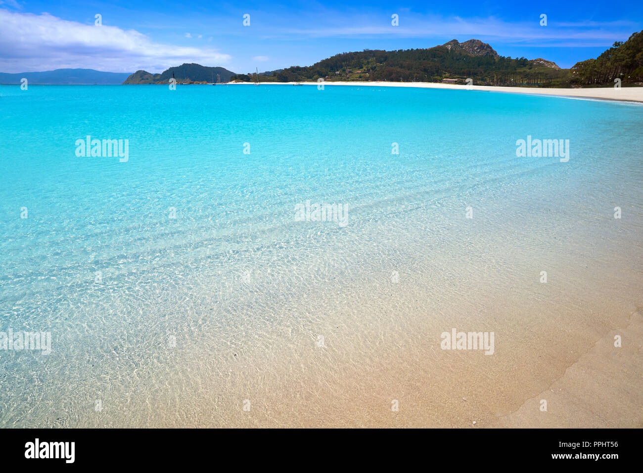 Praia de Rodas beach in islas Cies island in Vigo of Spain Stock Photo ...