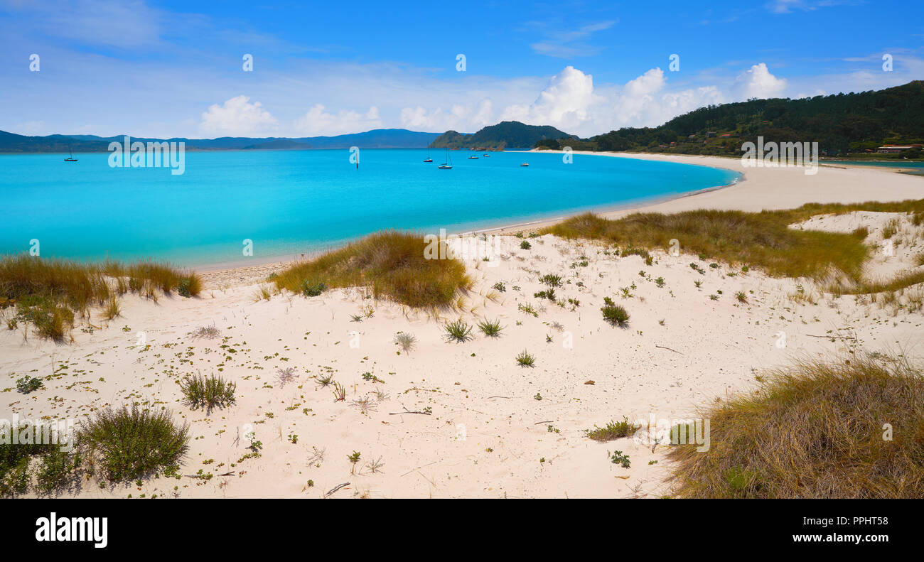 Praia de Rodas beach in islas Cies island in Vigo of Spain Stock Photo ...