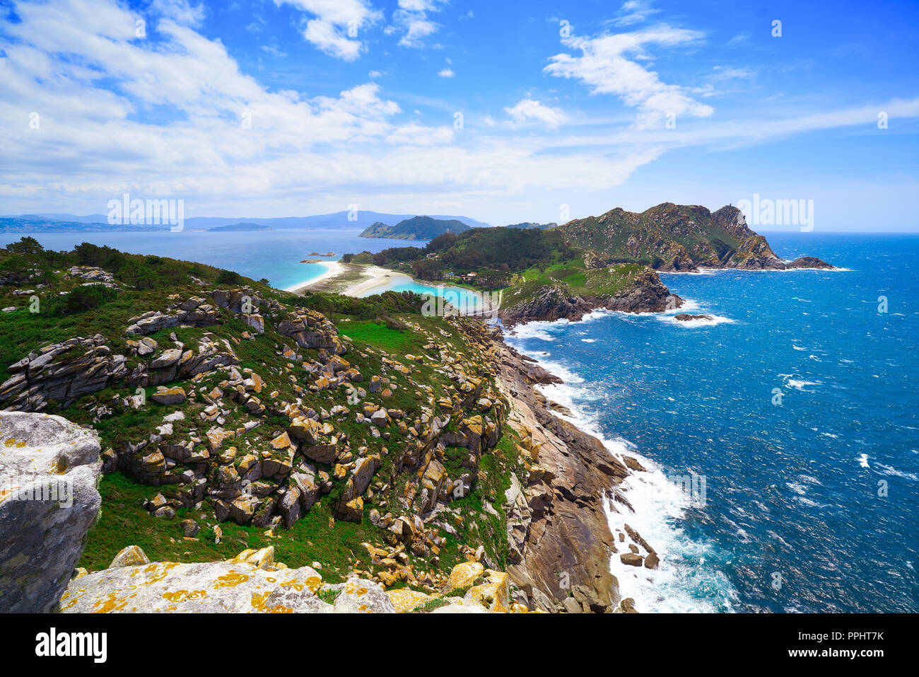 Alto do Principe high view point in Islas Cies islands of Vigo at Spain ...