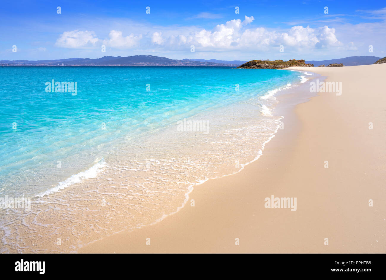 Praia de Rodas beach in islas Cies island of Vigo at Spain Stock Photo ...