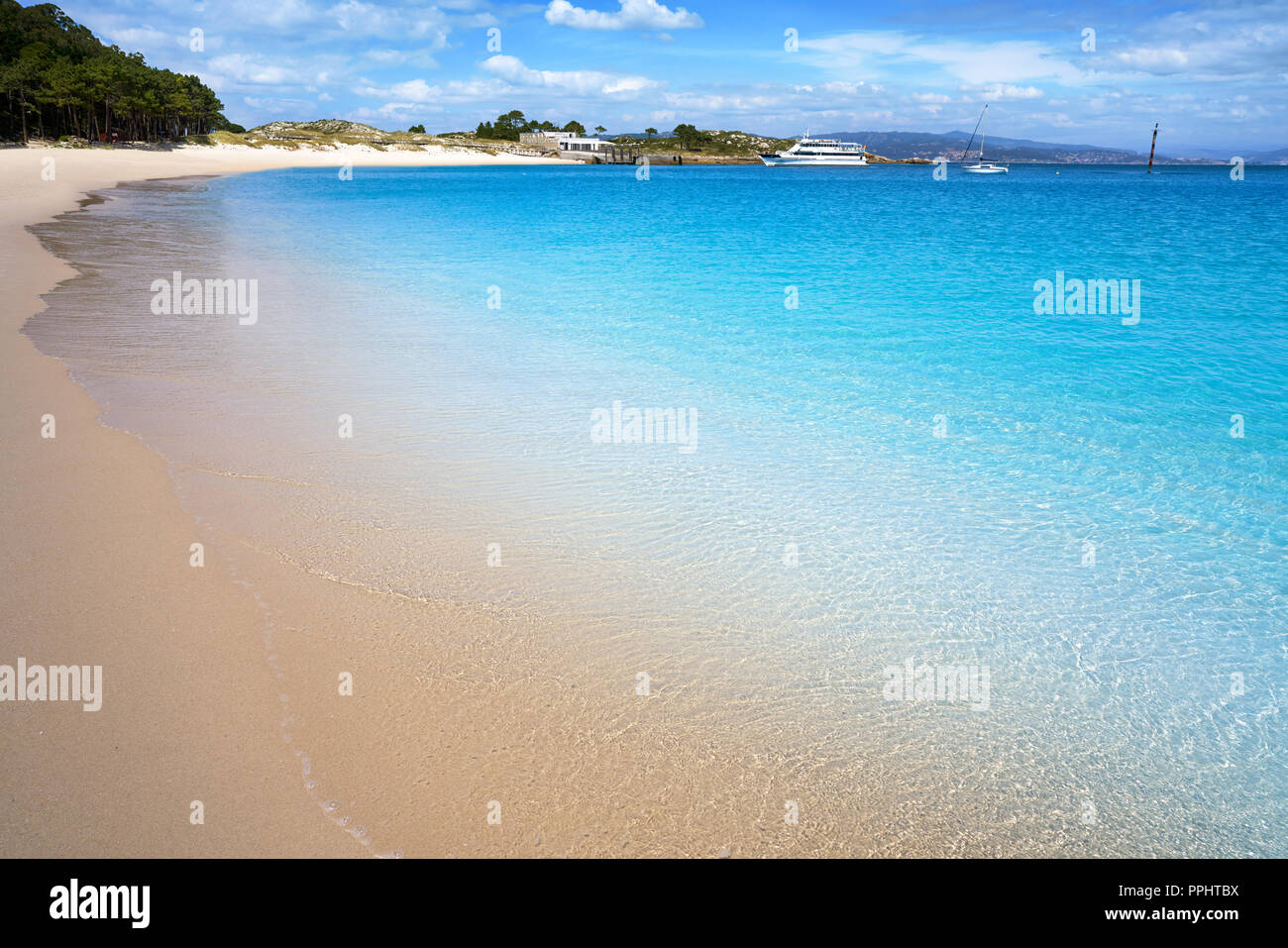 Praia de Rodas beach in islas Cies island of Vigo at Spain Stock Photo ...