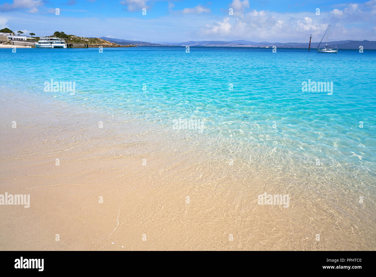 Praia de Rodas beach in islas Cies island of Vigo at Spain Stock Photo ...