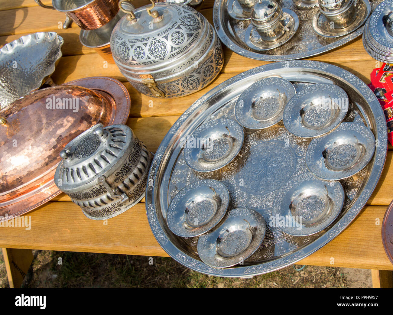 Taditional Turkish metal plates in the view Stock Photo - Alamy