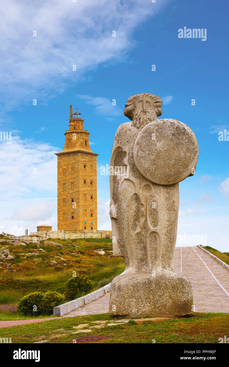 La Coruna Breogan statue at Hercules tower in Galicia Spain Stock Photo ...