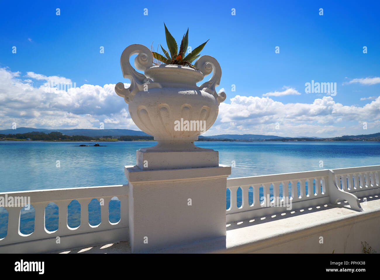La Toja island Toxa beach flower pot in Pontevedra Galicia Spain Stock ...