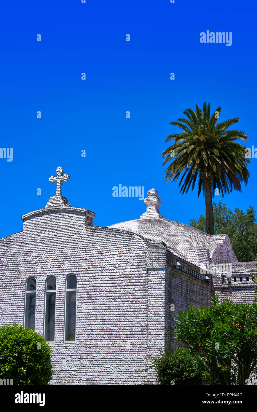 La toja island Toxa Chapel made of sea shells in Pontevedra Galicia ...