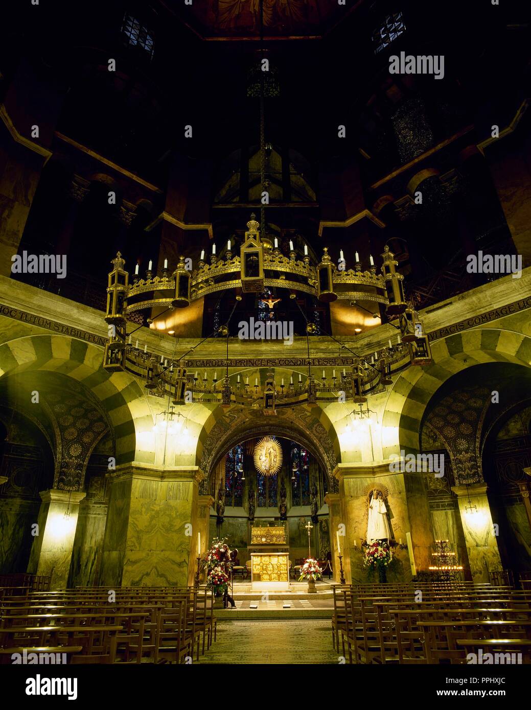 Germany. Aachen Cathedral. Palatine Chapel. Octagonal interior with the ...