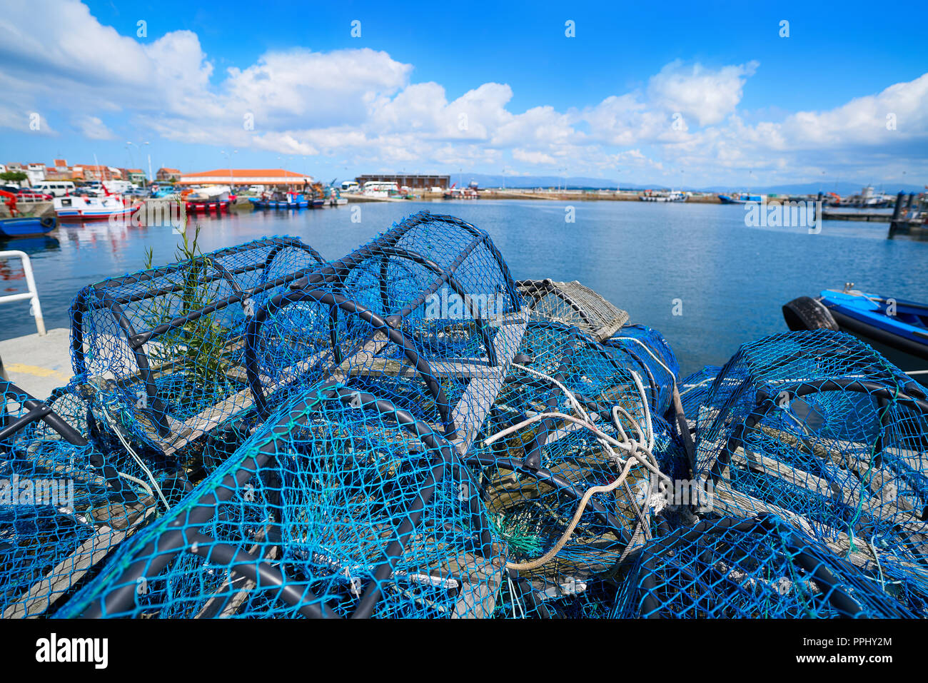 O Grove Ogrove port with fishing boats of Arosa river in Pontevedra of ...