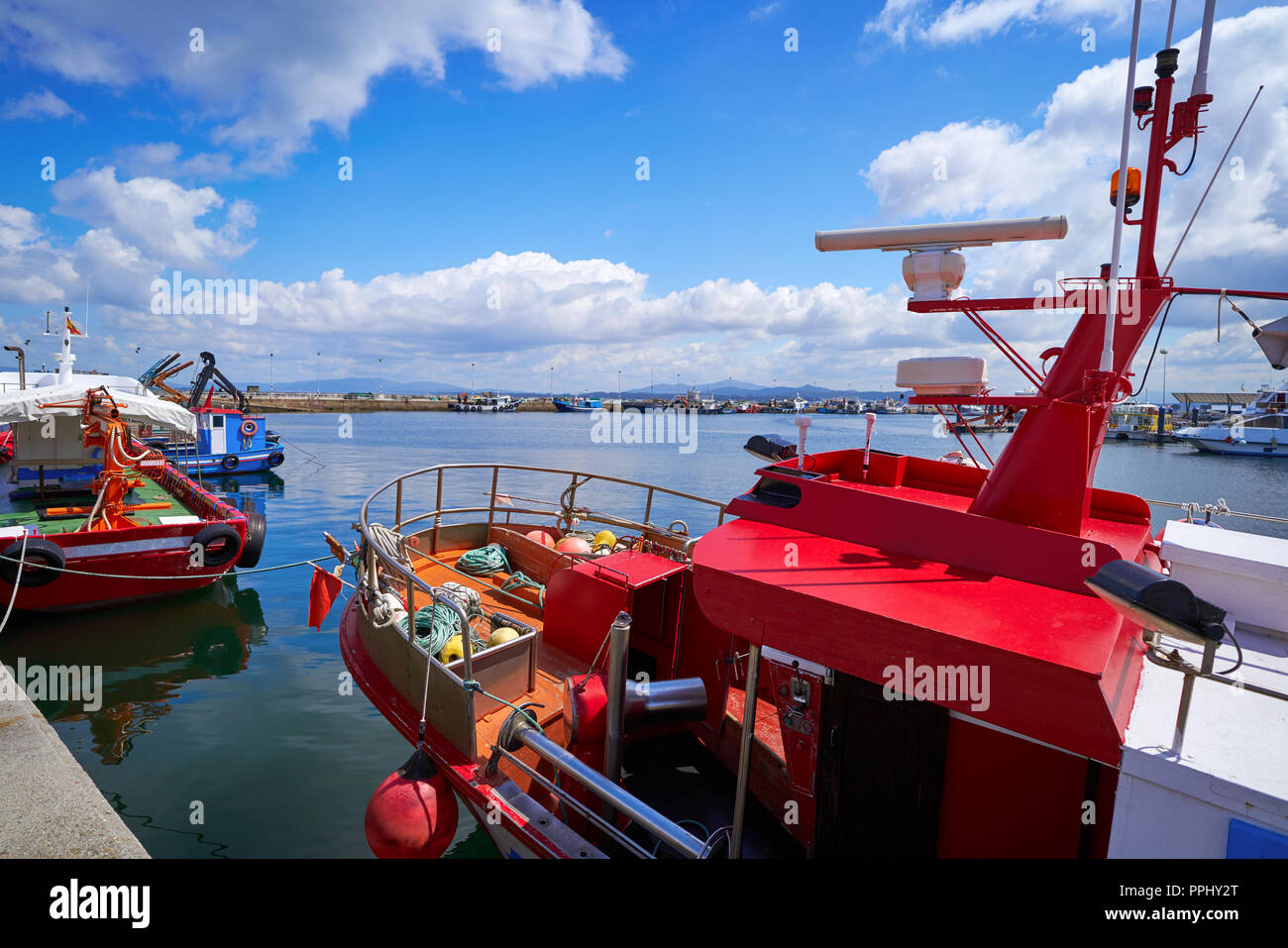 O Grove Ogrove port with fishing boats of Arosa river in Pontevedra of ...