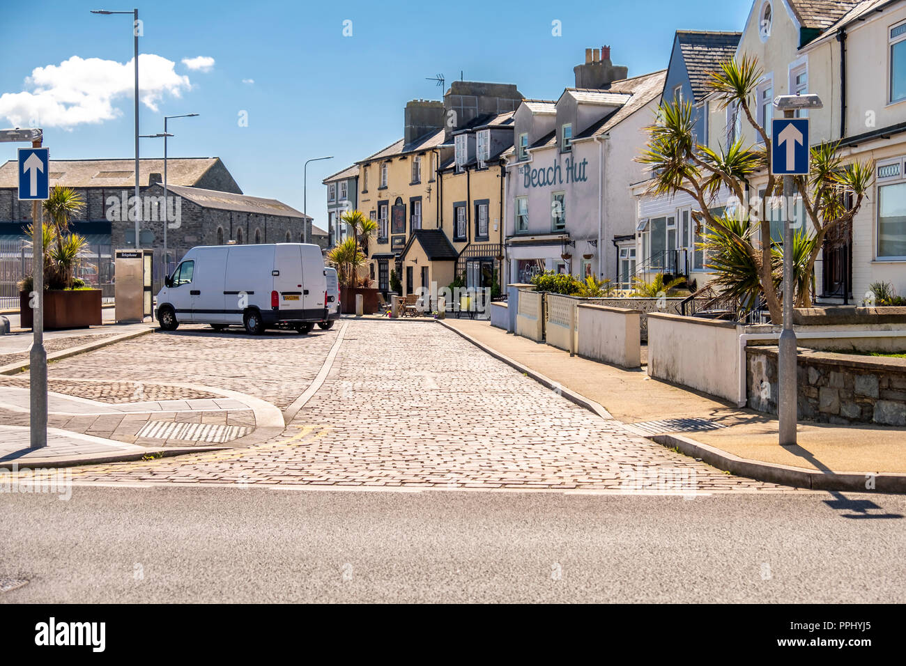 HOLYHEAD / WALES - APRIL 30 2018 : The beach hut is located at the ...
