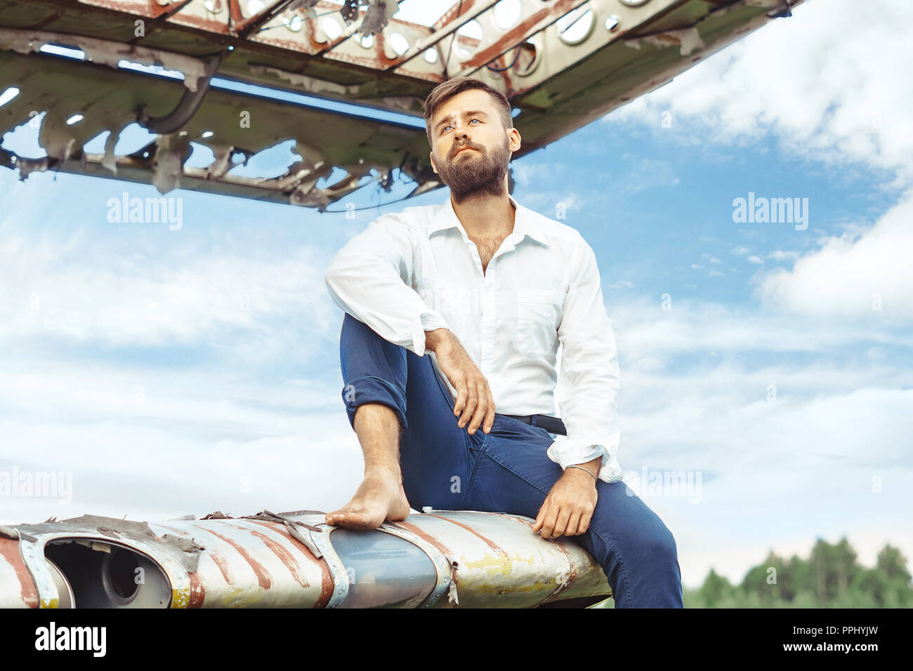Pilot Sitting On Wing Plane High Resolution Stock Photography and ...