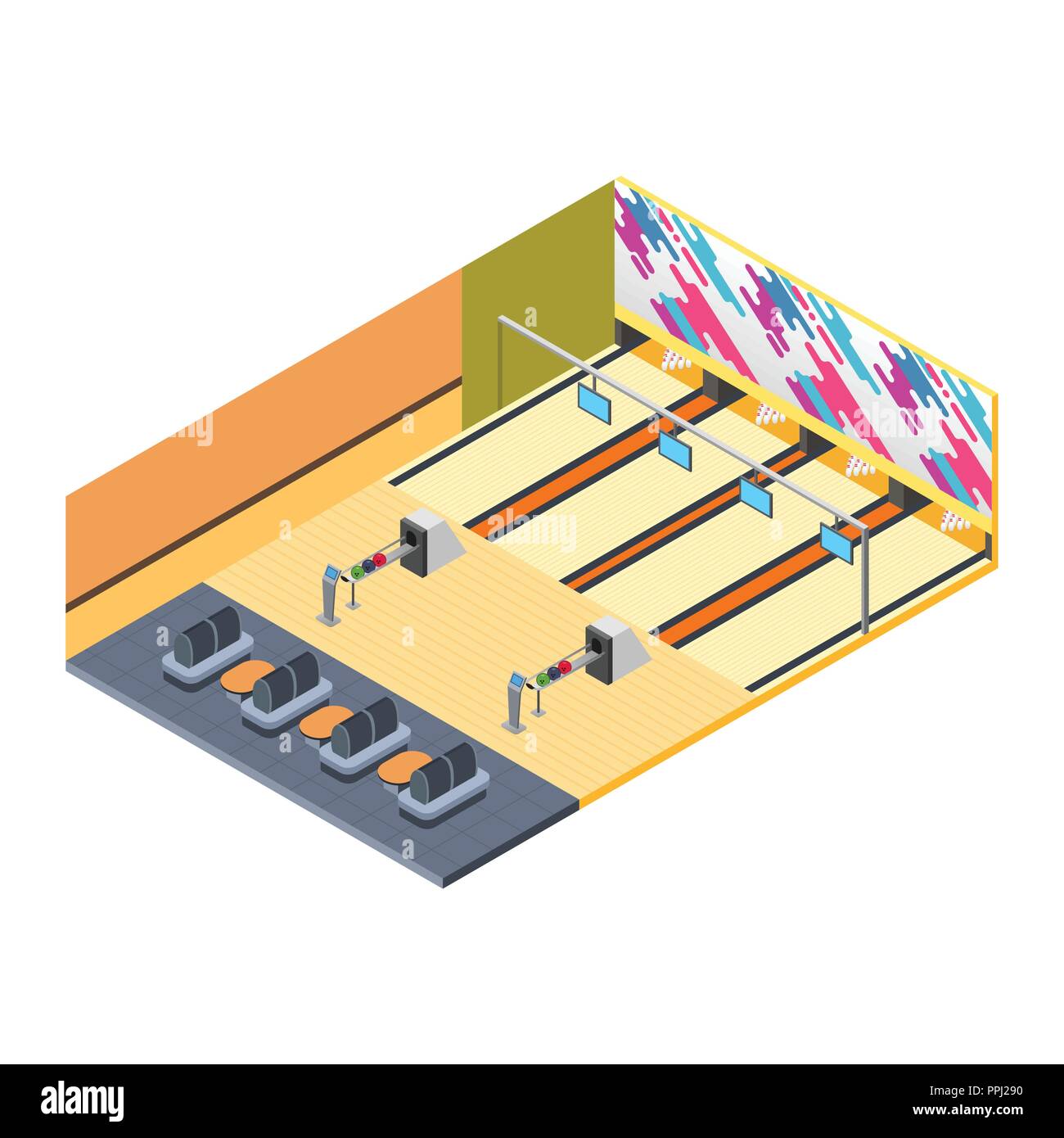 A vector illustration of Bowling Alley Isometric Stock Vector Image ...