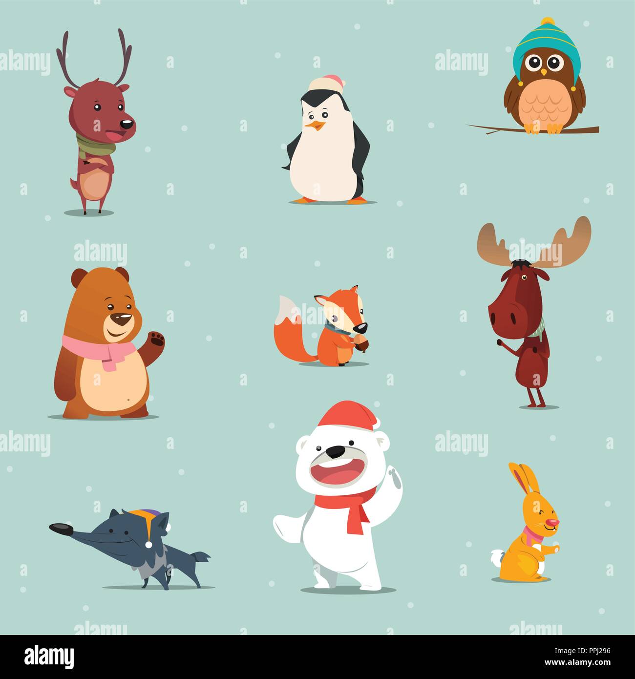 A vector illustration of a set of Winter Animals Cartoon Stock Vector ...