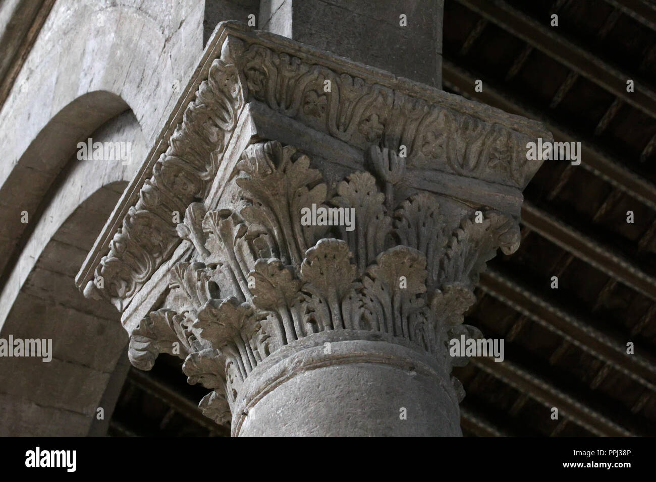 Romanesque architectural detail in the San Lorenzo Cathedral, Viterbo ...