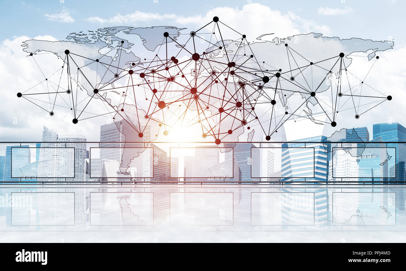 Concept of global communication and networking with world map ov Stock ...