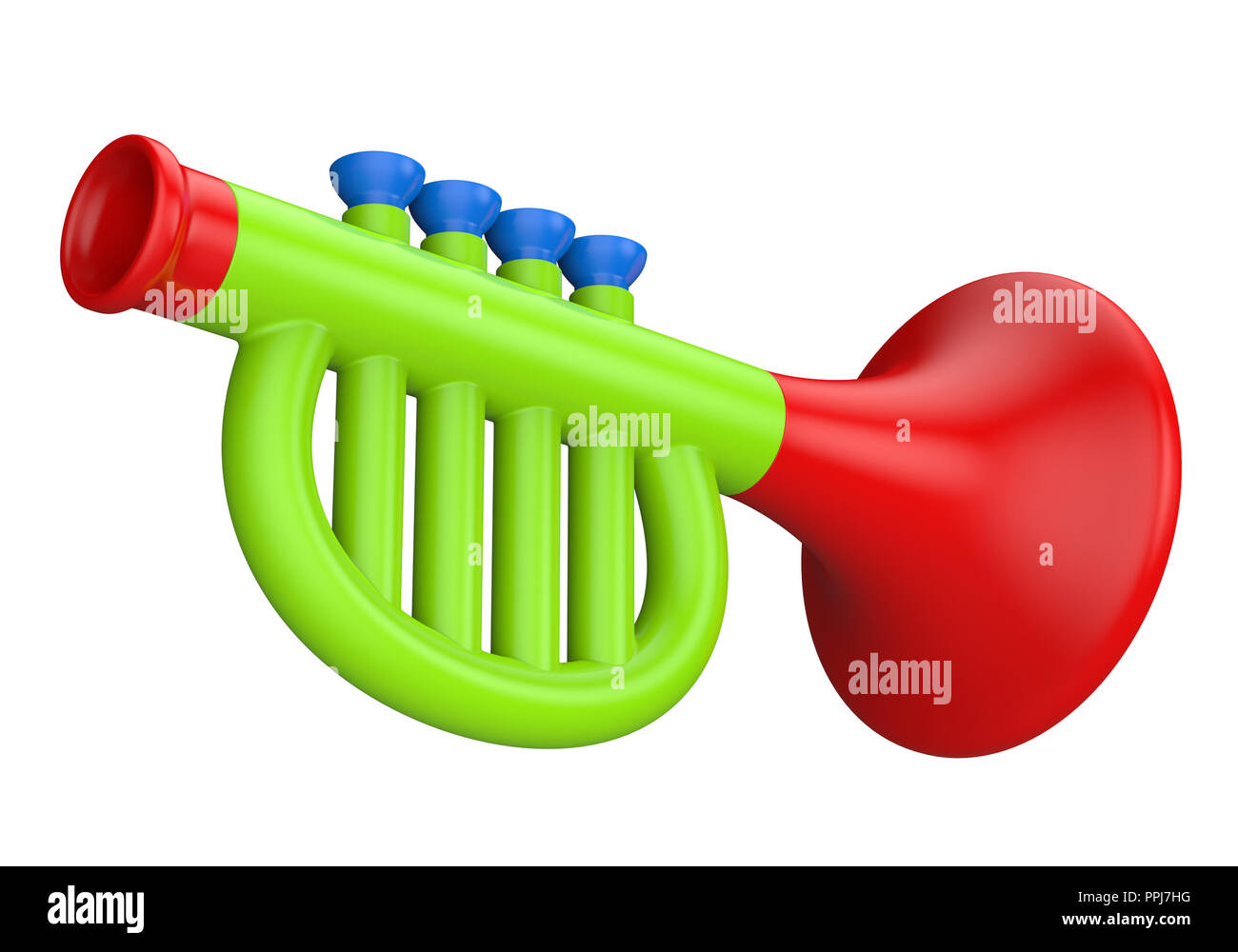 Toy trumpet isolated on a white background. 3d illustration Stock Photo ...