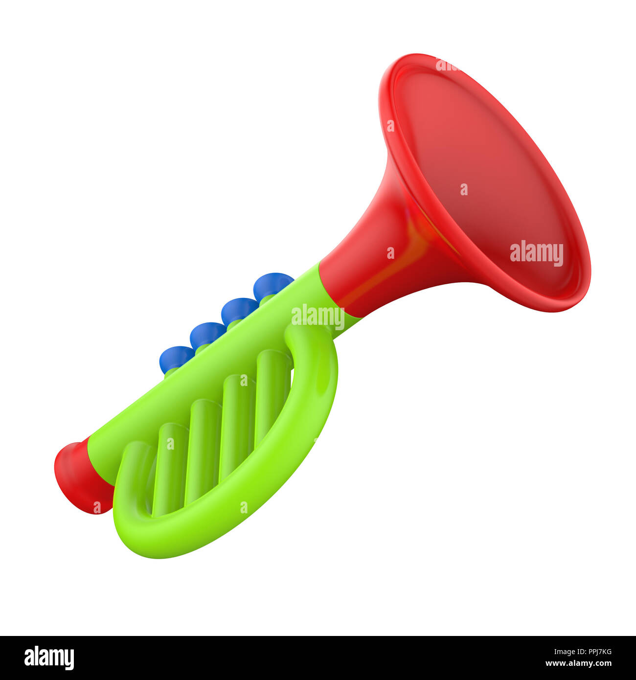 Toy trumpet isolated on a white background. 3d illustration Stock Photo ...