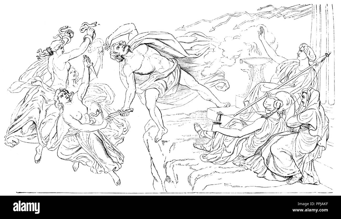 Moiren and Erinyen on the fall of Tantalos (After H. Heidel), anonym ...