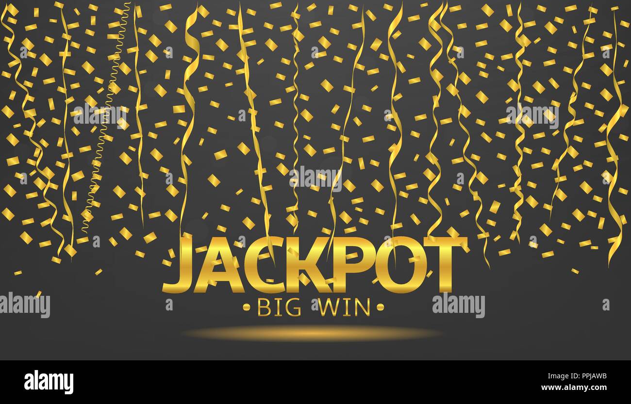 Jackpot Big Win. Golden confetti and ribbons background, Vector ...