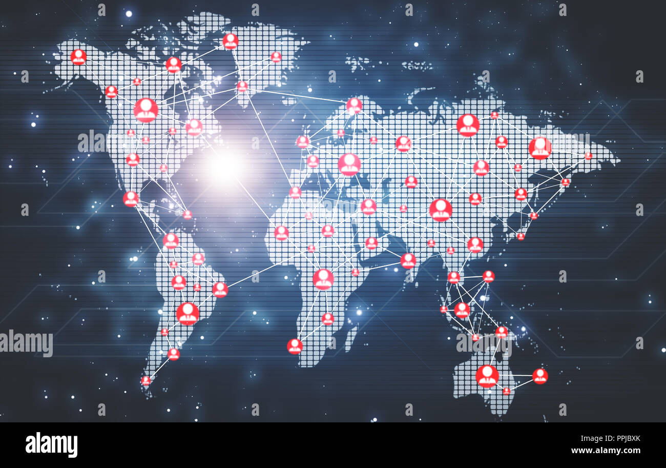 global network connection on the world map and line of link Stock Photo ...