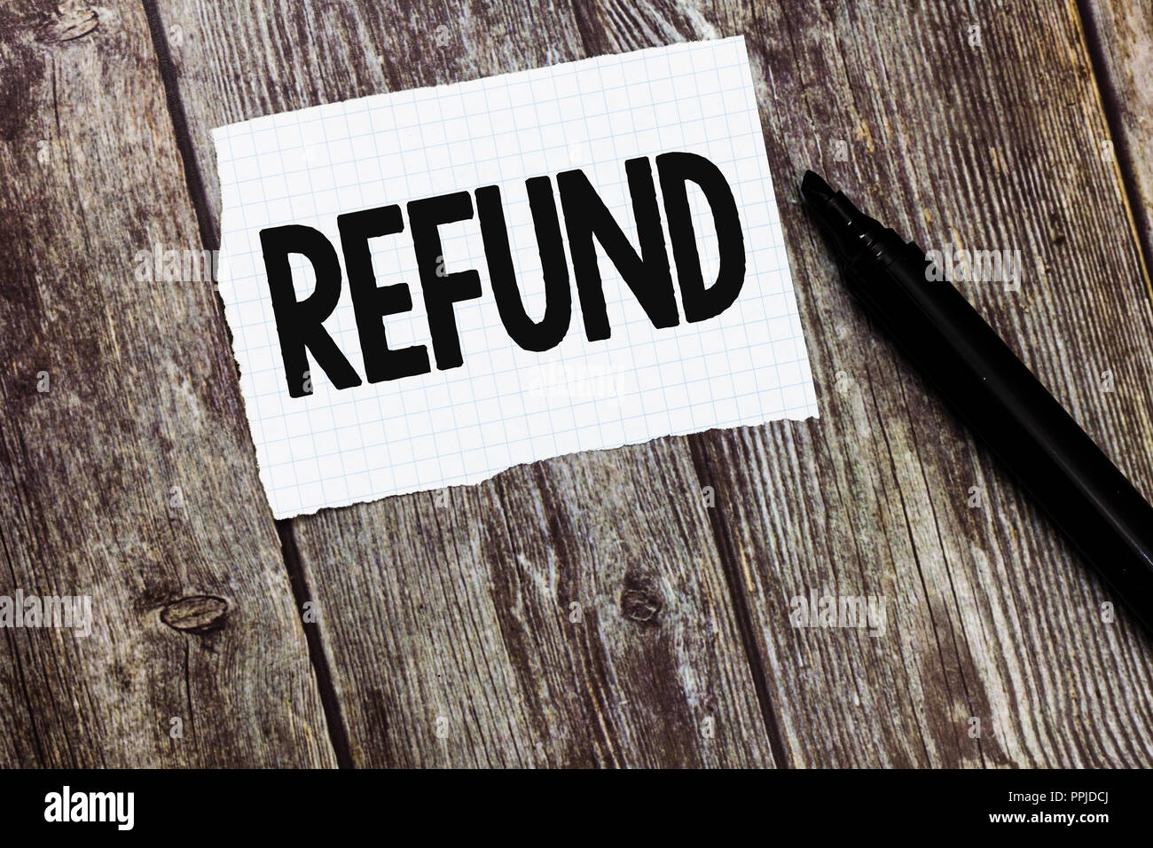 Text sign showing Refund. Conceptual photo pay back money typically to ...