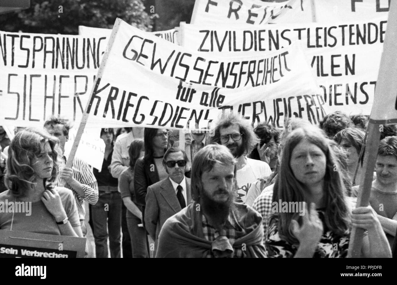On July 5, 1975 in Essen (Germany), conscientious objectors demonstrate ...