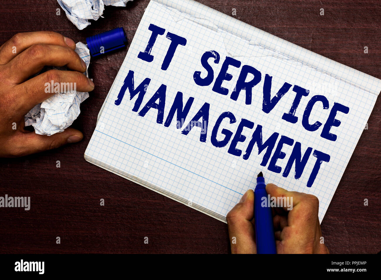 Writing note showing It Service Management. Business photo showcasing ...