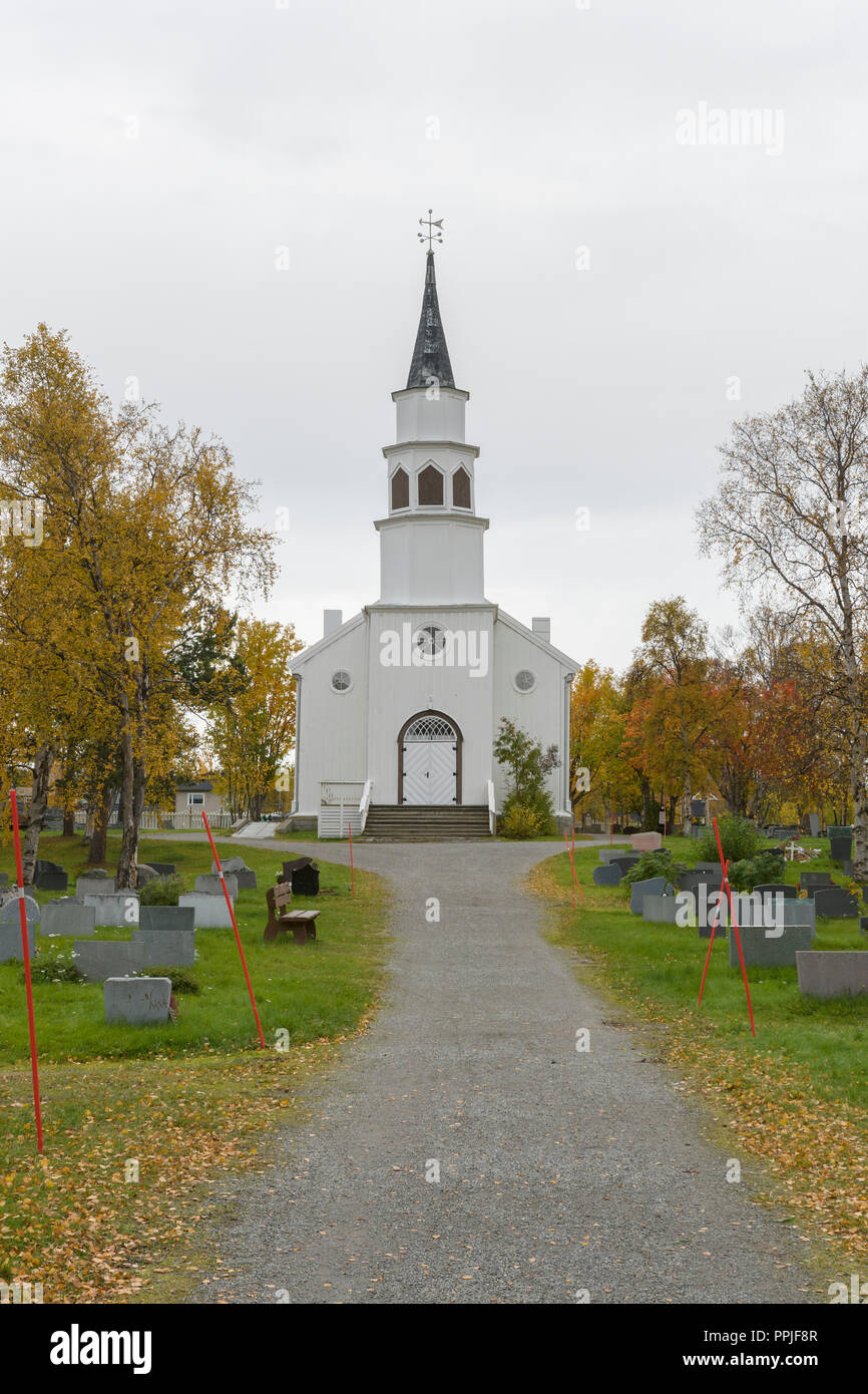 Bossekop, Alta church, in Alta, Finnmark, Northern Norway, with autumn ...