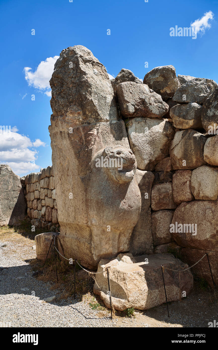 Hittite lion sculpture of the Lion Gate. Hattusa (also Ḫattuša or ...