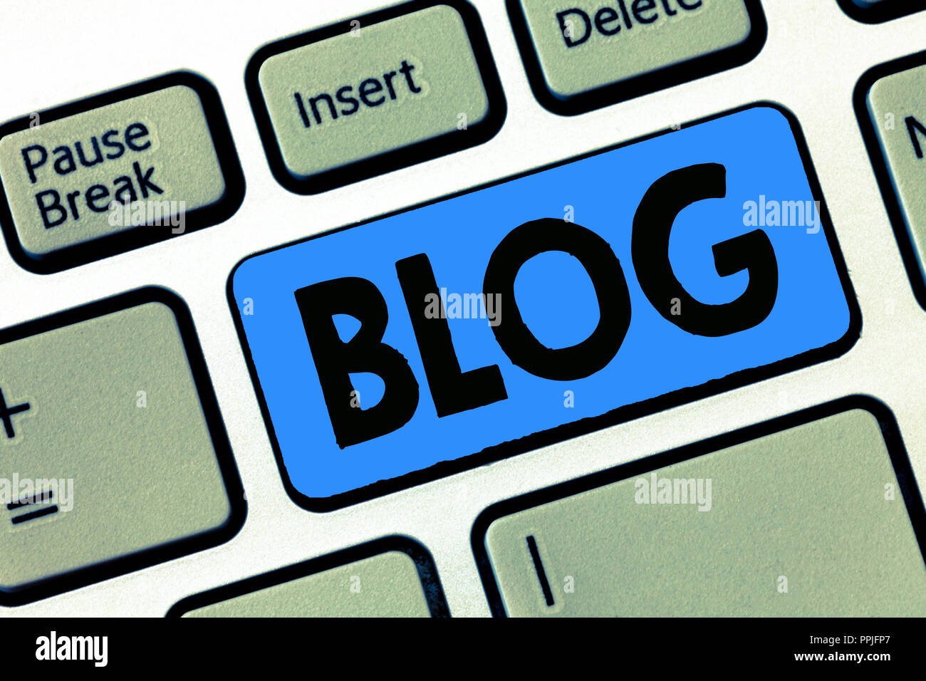 Writing note showing Blog. Business photo showcasing A regularly updated website web page ...