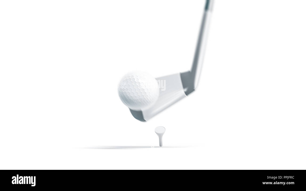 Blank white golf ball on stick mockup, swing hit, motion blur, 3d ...