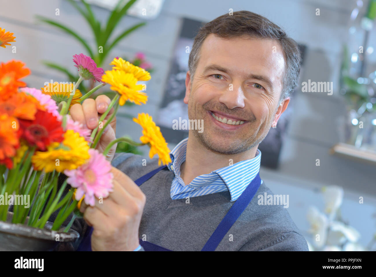 Male florist arranging flowers Stock Photo - Alamy