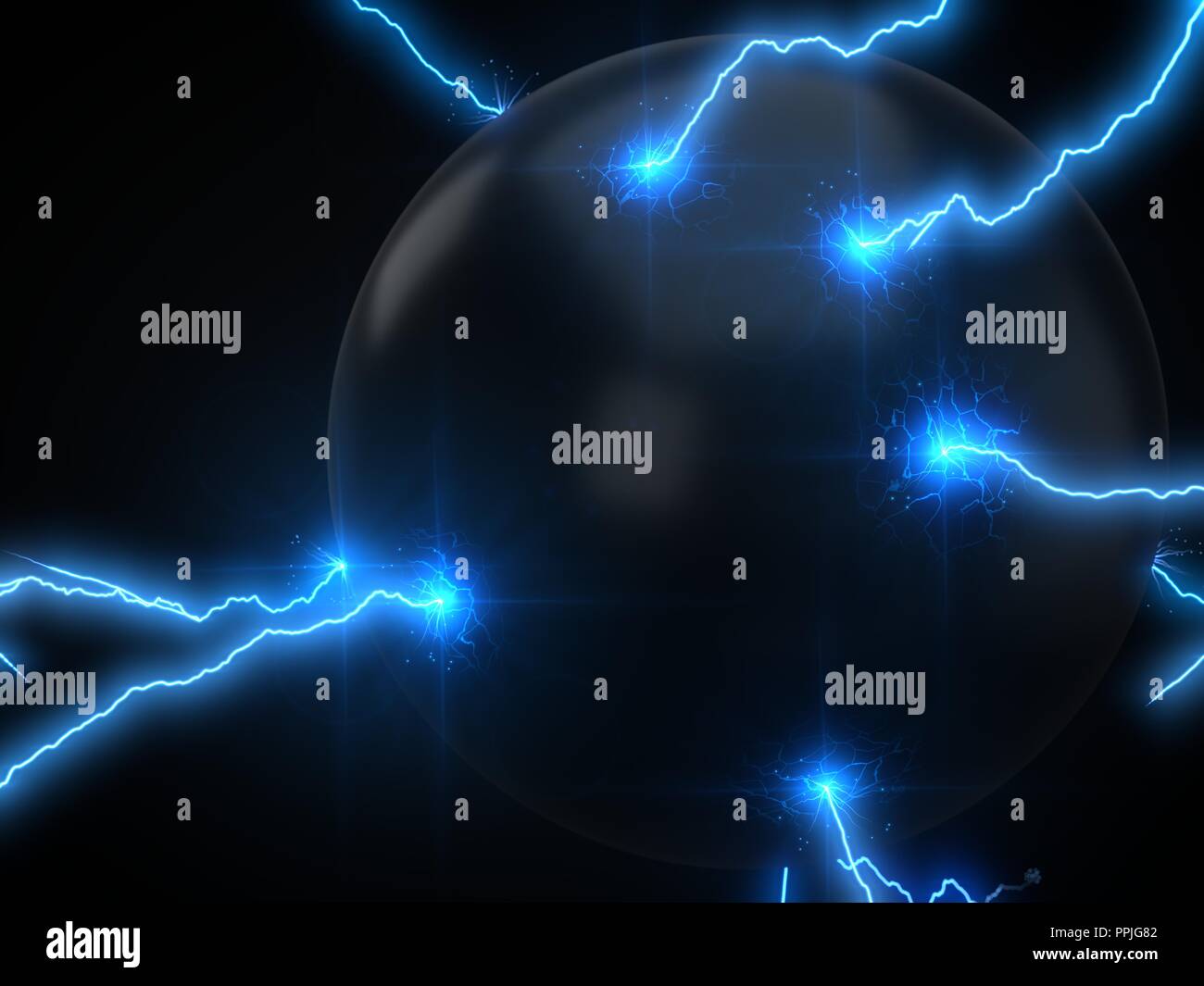 powerful lightning strikes on sphere and makes cracks on surface of ...