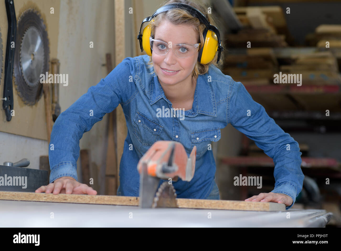 female carpenter in a workshop Stock Photo - Alamy